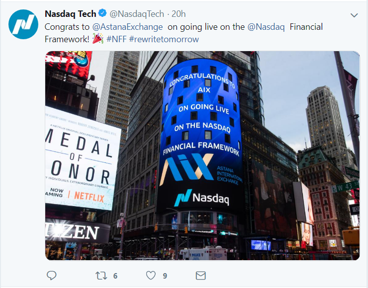 Nasdaq поздравил Биржу МФЦА с запуском торгов
